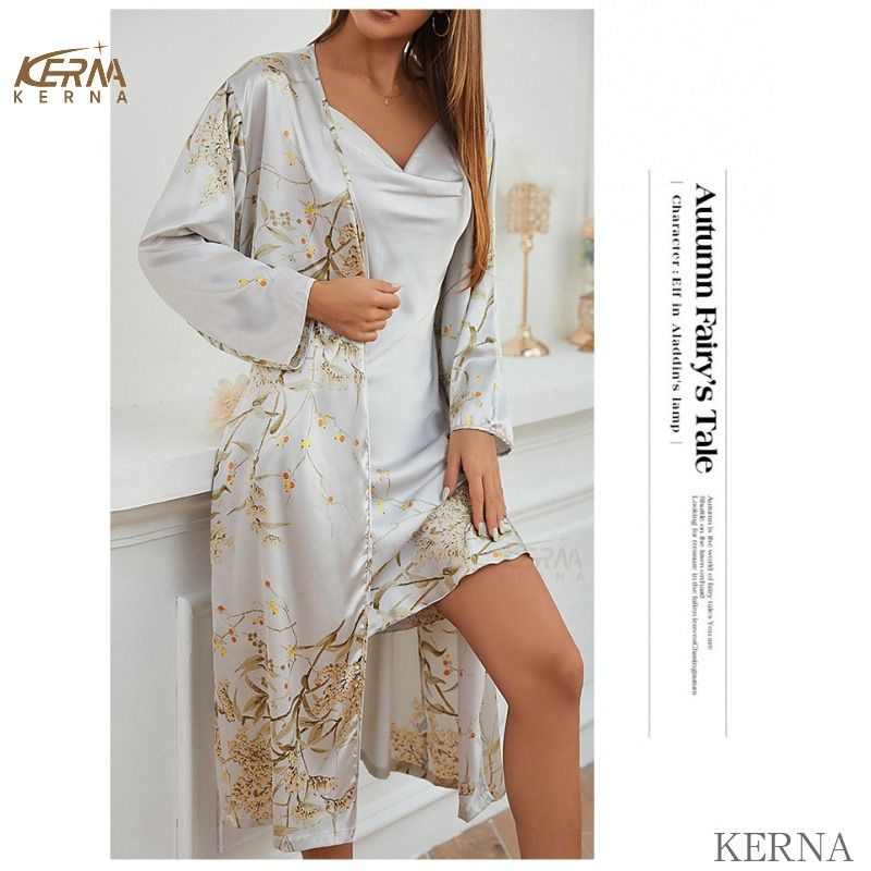 Ночная сорочка Женский KERNA с сорочкой, с юбкой Искусственный шелк, размер 48, 50 Цветочный ...