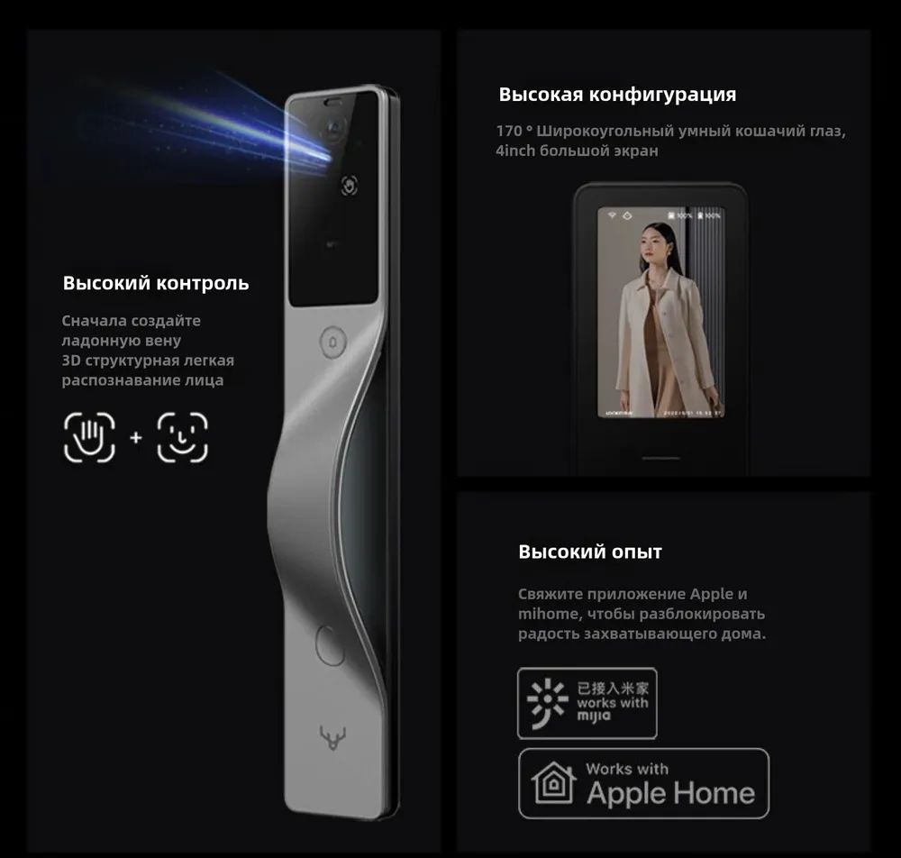 Умный дверной замок Версия кошачий глаз с большим экраном Xiaomi Lockin ...