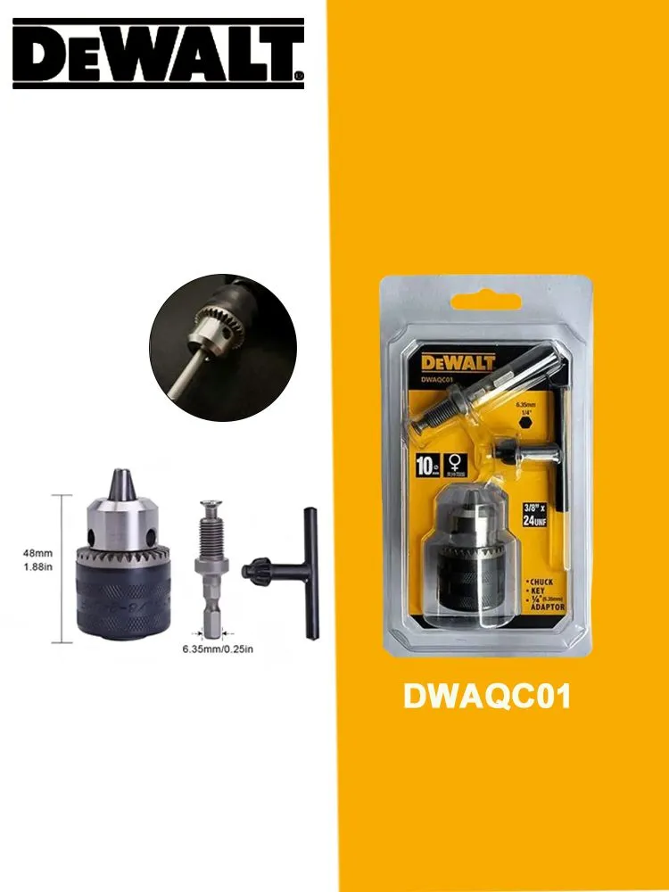 DEWALT DWAQC01 Патрон для дрели, Патрон ключевой с адаптером 1.5-10мм ...