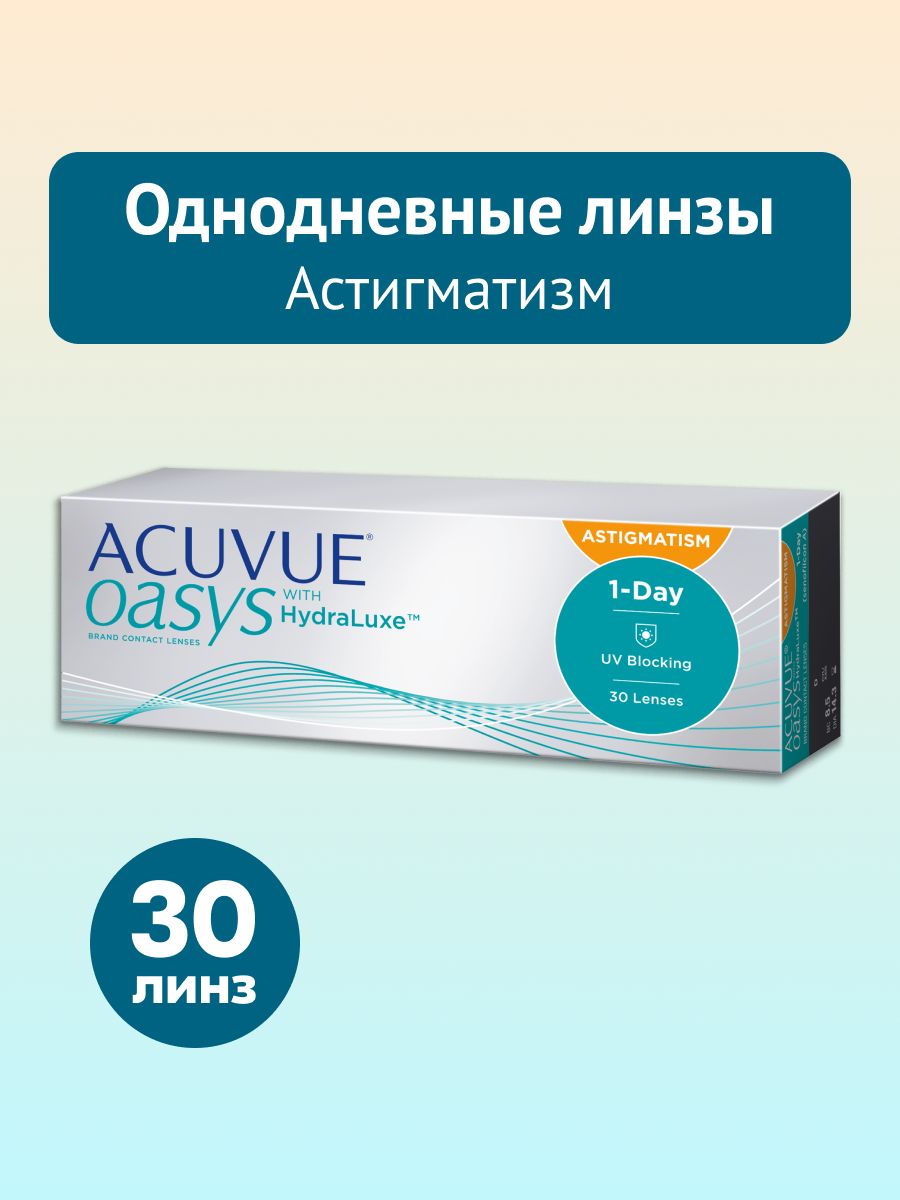 Астигматические линзы -3.00 / -1.25 / 020/ 30 шт, 1-Day Acuvue Oasys ...