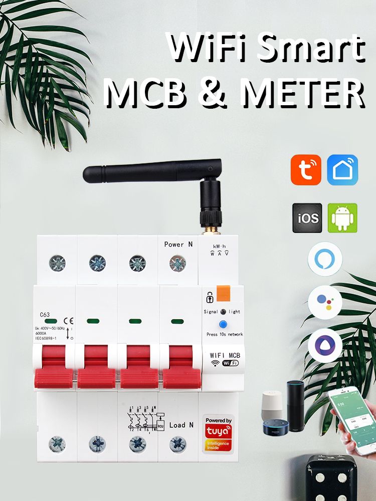 Tuya Smart WiFi 4P Автоматический выключатель MCB 1-63A RS485 с ...