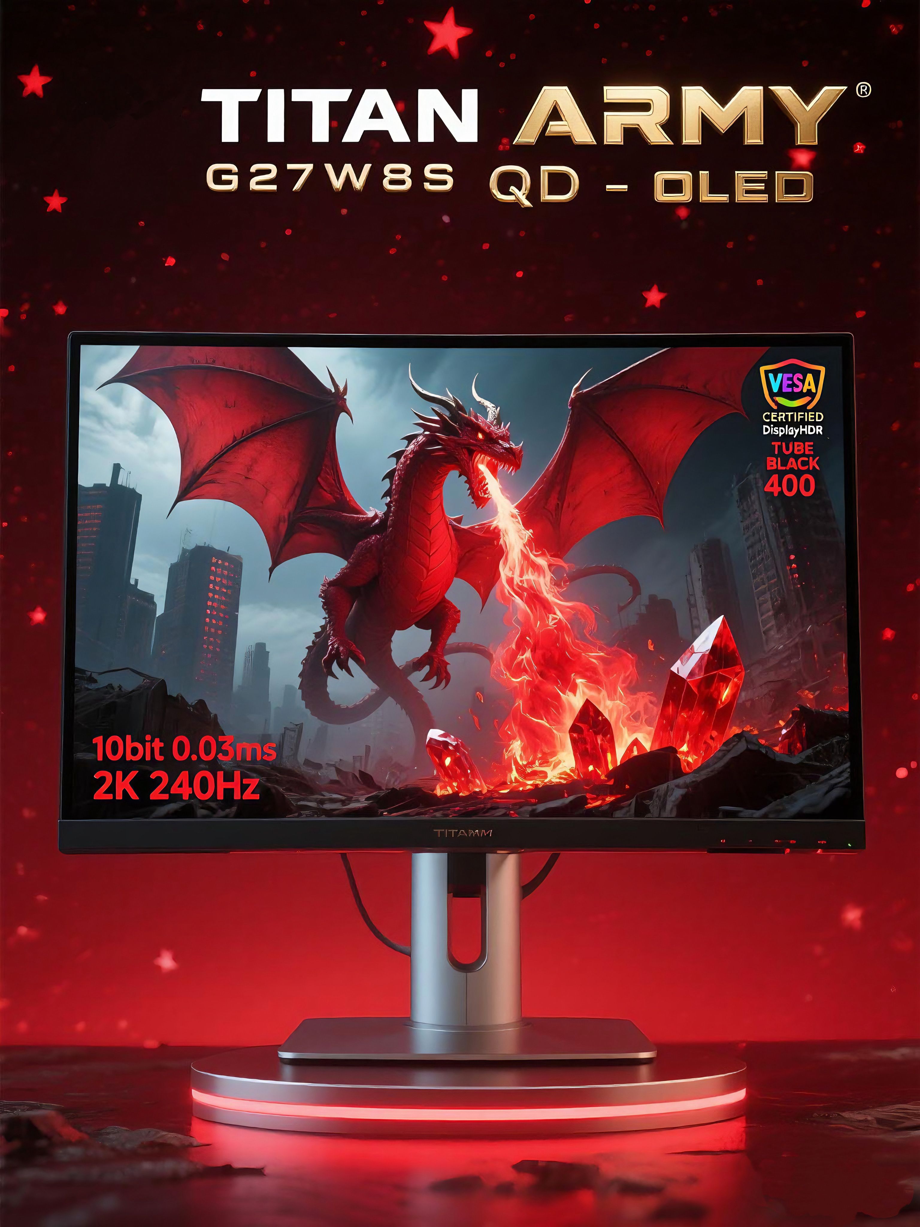 Titan Army 26.5" Монитор G27W8S 2K 240Hz 0.03ms QD-OLED 10bit HDR400 ...