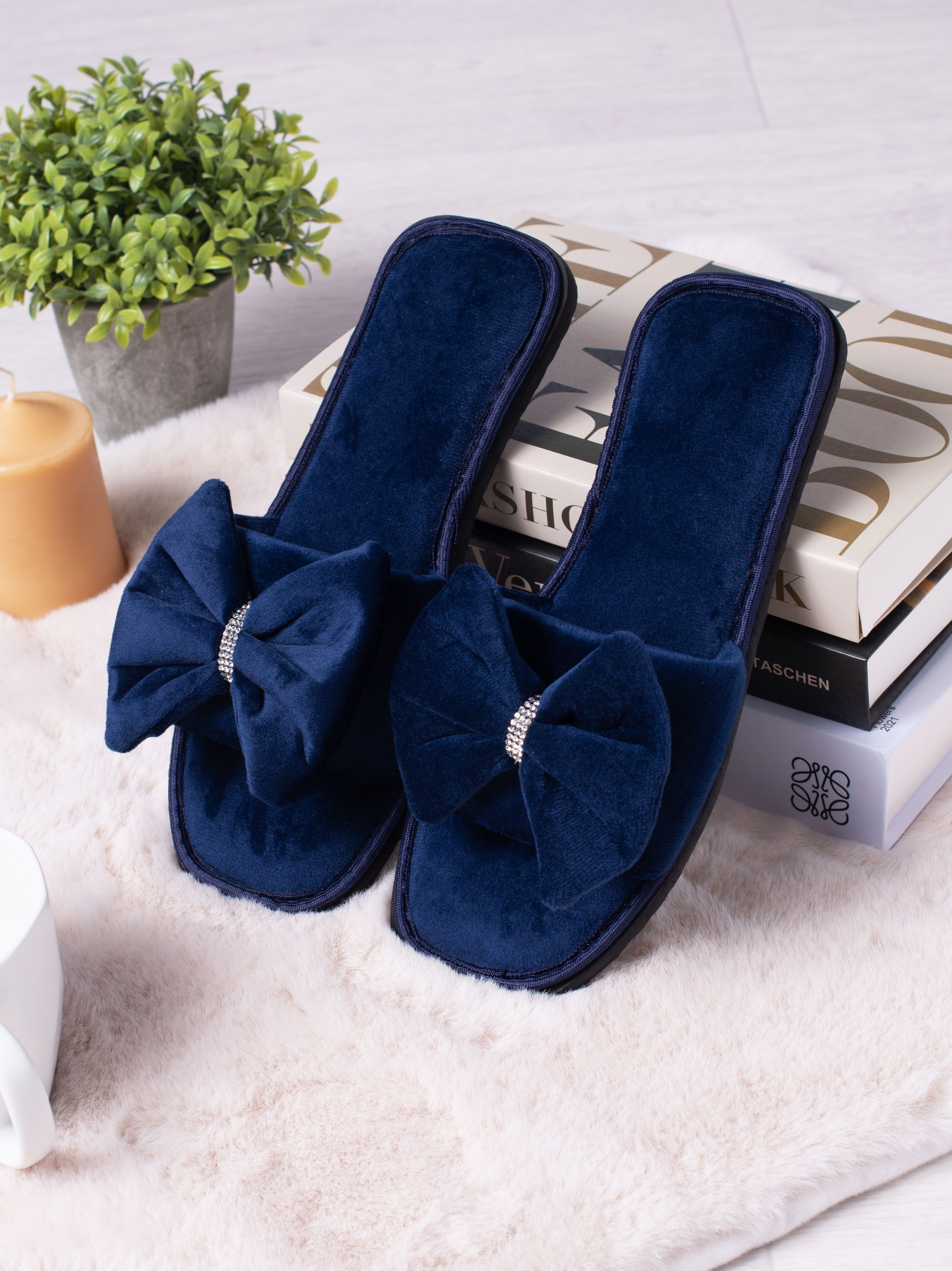 Тапочки Женский JVK, размер 36, 37 R (средняя) синий Бант Открытый нос ...