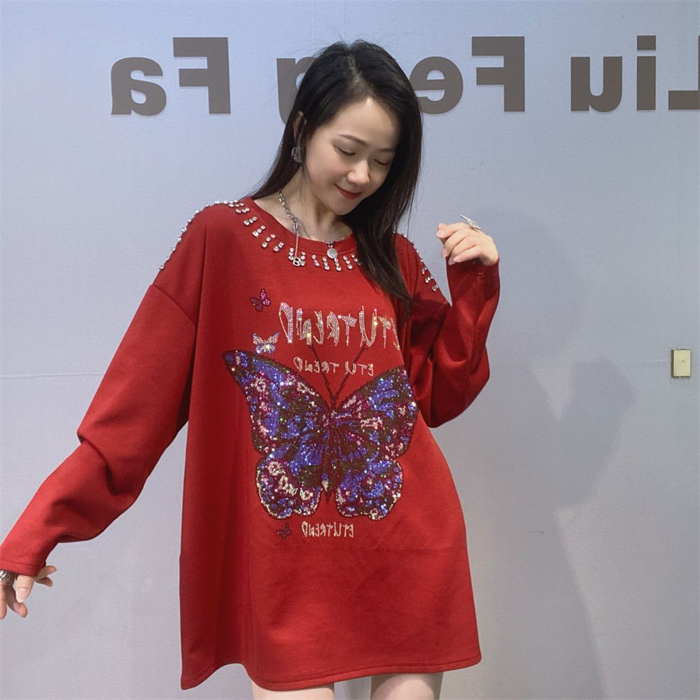 Лонгслив Женский ярко-красный Длинный, размер универсальный Блестки ...