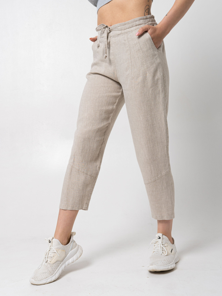 Брюки Женский Ecoline Fashion светло-серый Лен, Ткань Повседневный ...