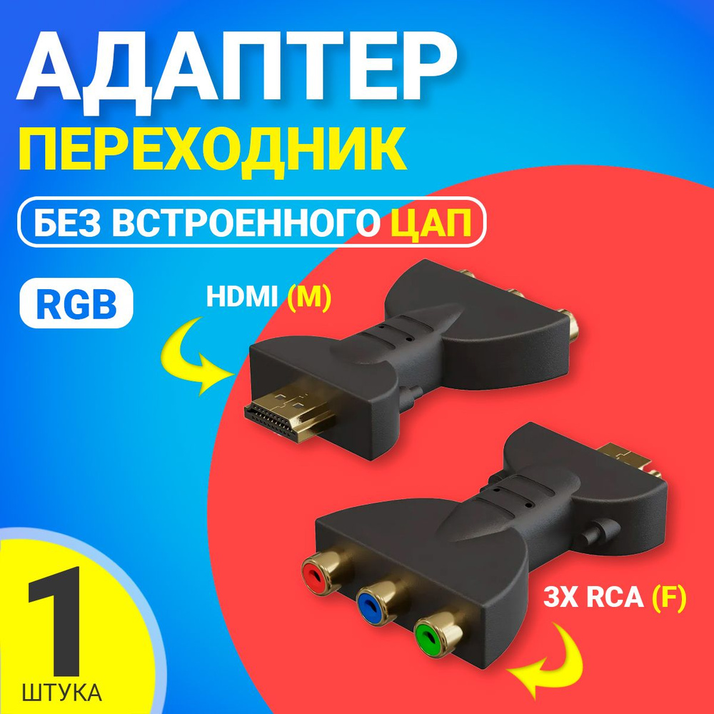 Адаптер переходник GSMIN RT-74 HDMI (M) - 3x RCA тюльпан AV (F) RGB без ...