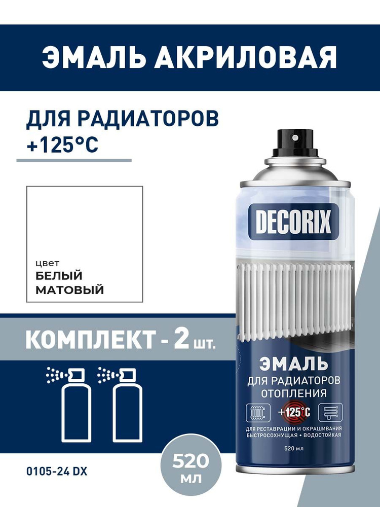 Аэрозольная краска для радиаторов белая матовая DECORIX 520 мл термостойкая - высокопрочная ...