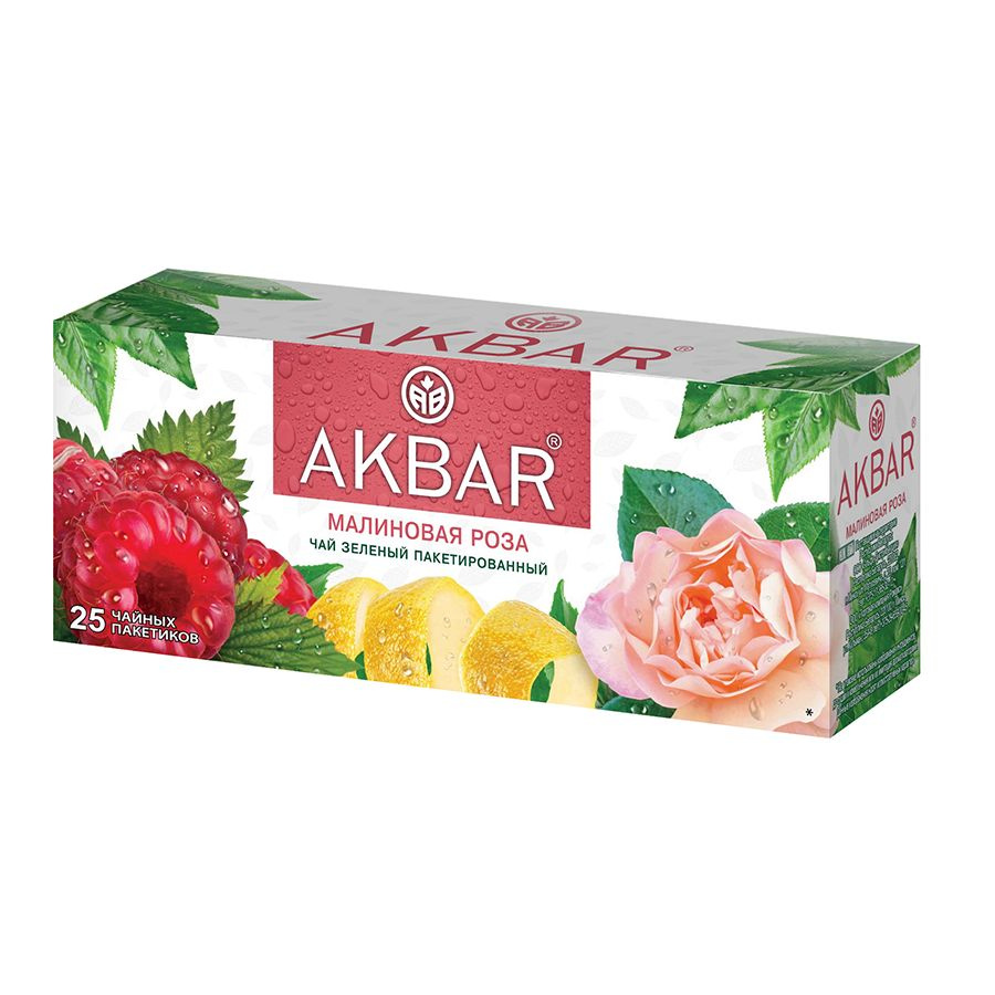 Akbar Чай зеленый Малиновая роза, 1,5 г, 25 пакетиков - купить с ...