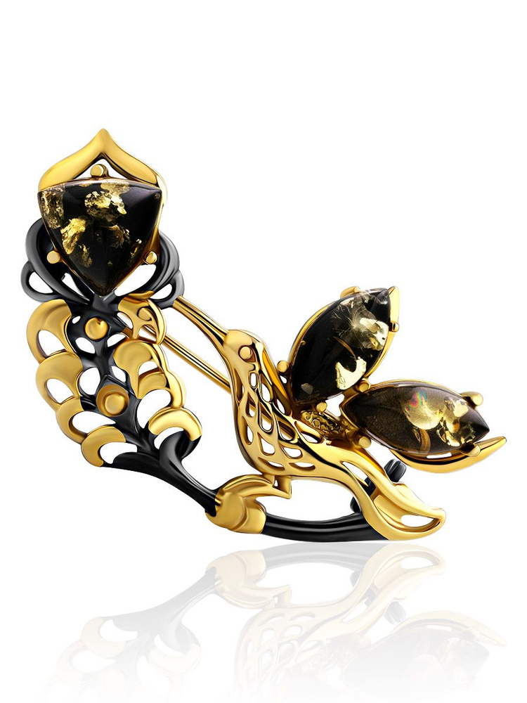 Amberlove ажурная брошь Колибри из зелёного янтаря купить с доставкой