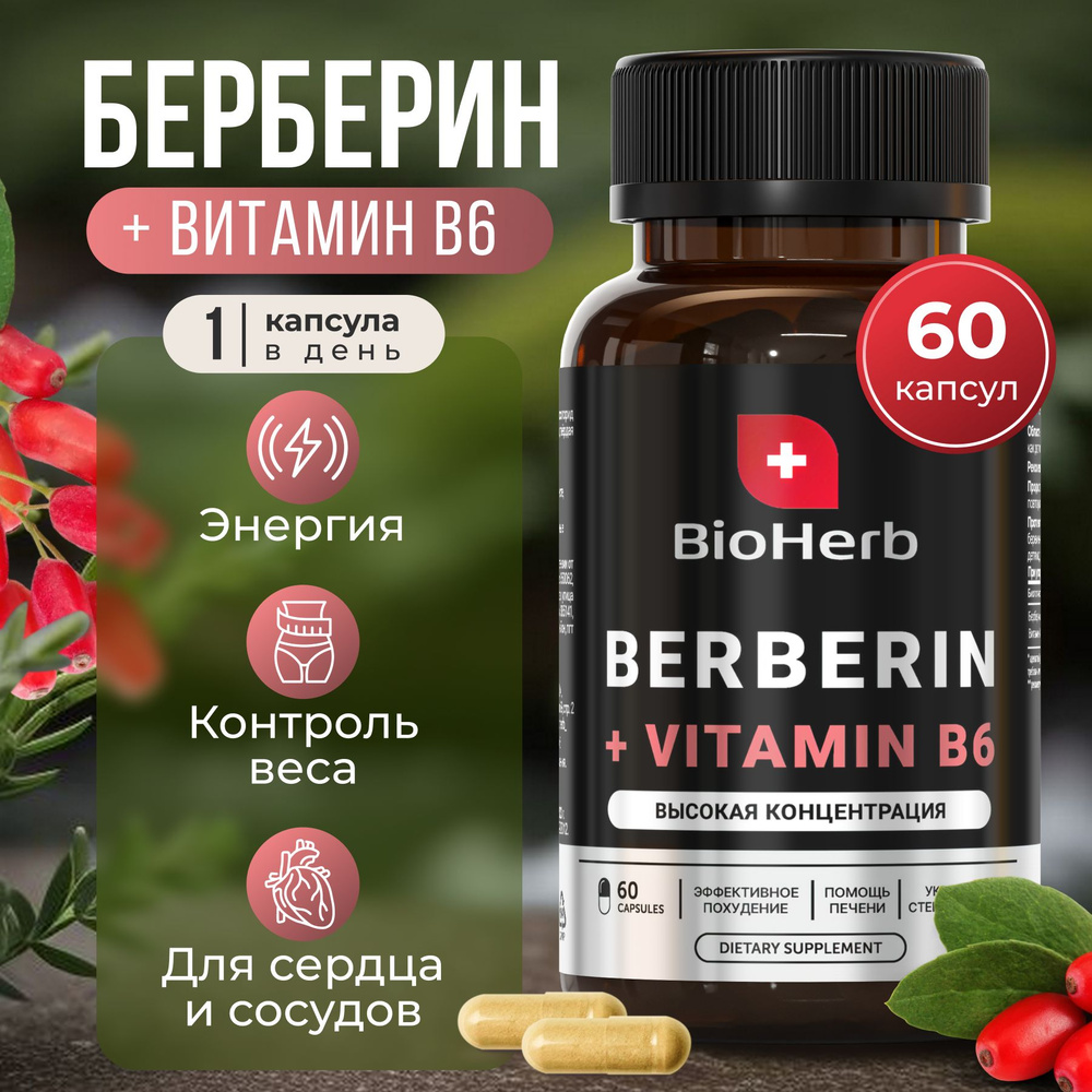 BioHerb БАД Берберин + витамин В6 для похудения 500мг, 60 капсул - купить с доставкой по ...