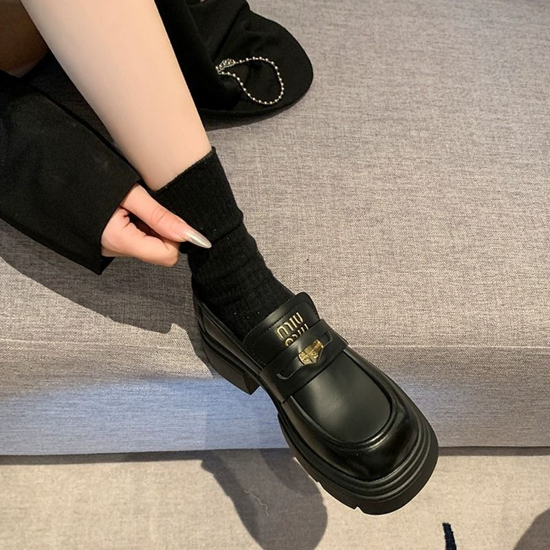Лоферы Женский Miu Miu черный, размер 37 Платформа На любой сезон Пряжка Южная Корея ...