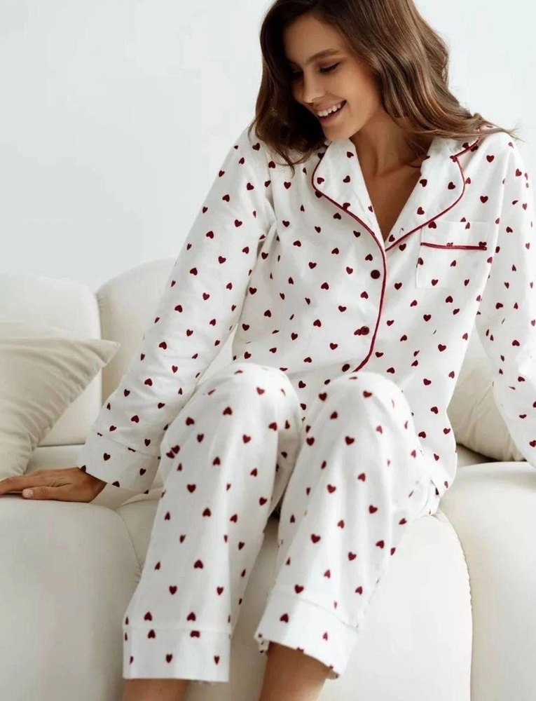 Пижама Женский SAIMEIQI Хлопок, размер 46 белый, красный Россия купить c доставкой на OZON по ...