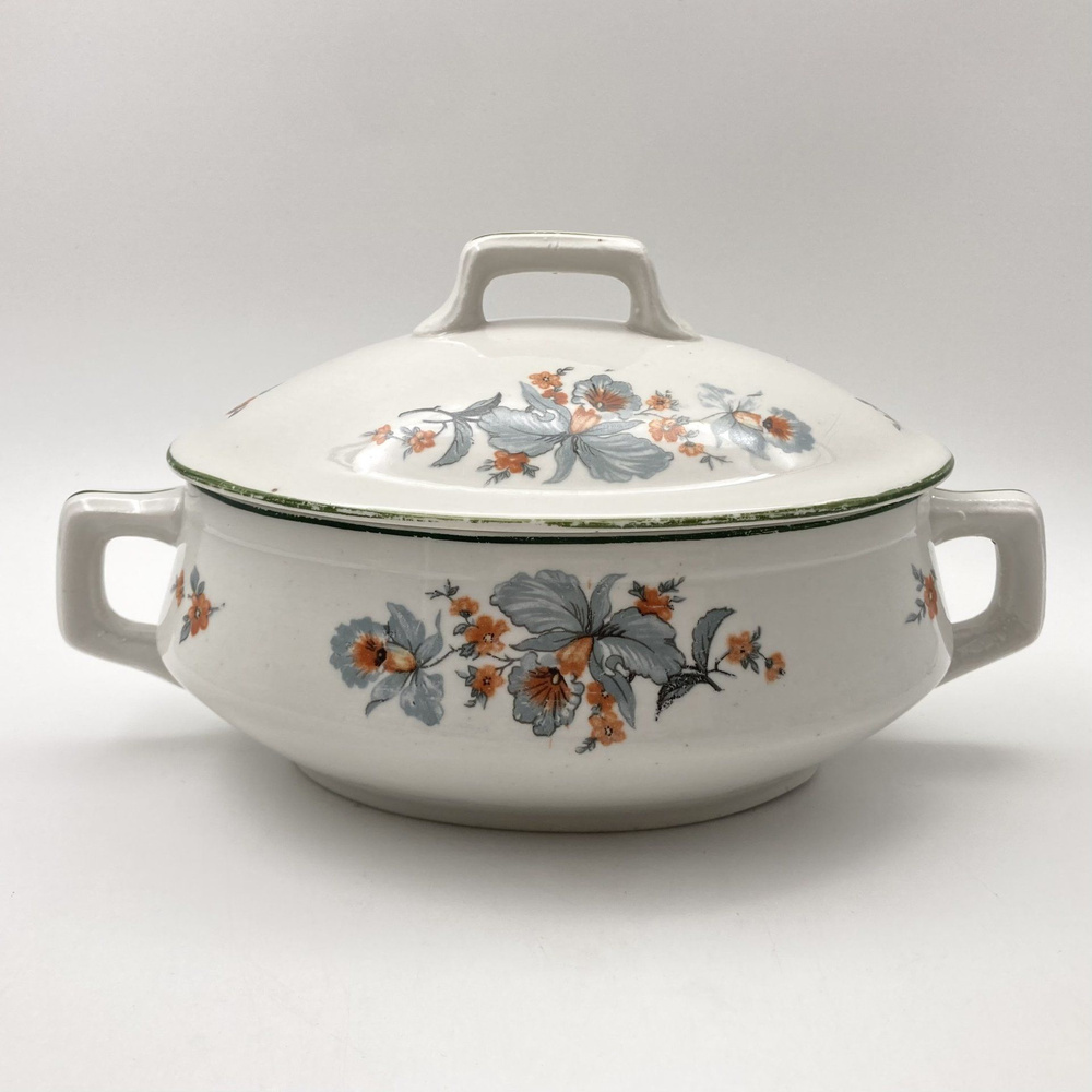 Терина для подачи горячих блюд с цветочным декором, фарфор деколь, Государственная Волховская ...