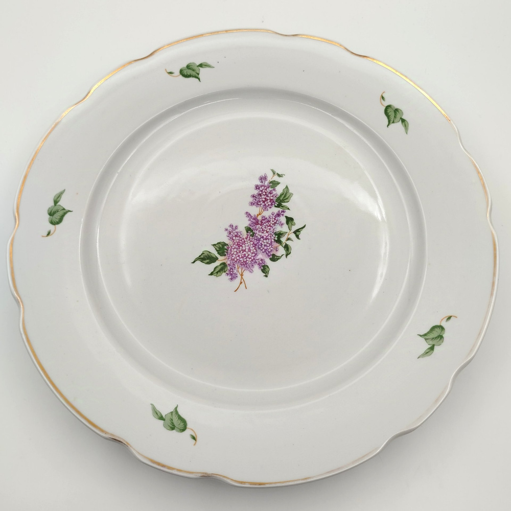 Блюдо винтажное сервировочное Сирень, фарфор, деколь, золочение, Дулевский фарфоровый завод ...