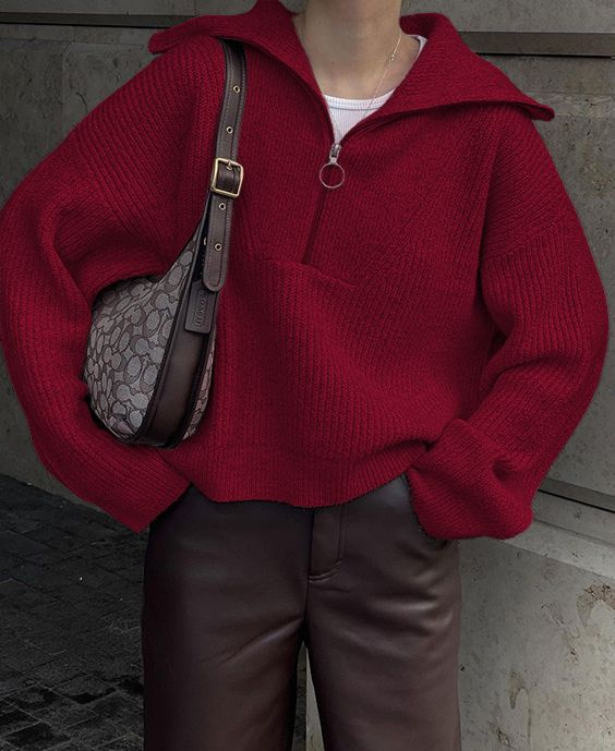 Свитер Женский Plimea винно-красный, размер 44, 46 Молния Молния оверсайз Длинный Китай ...