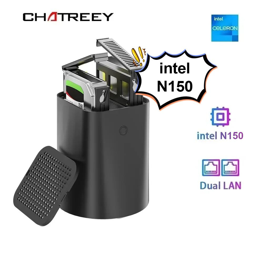 Chatreey Мини-ПК NAS 150 (Intel N150, RAM 16 ГБ, SSD 1000 ГБ, Intel UHD ...