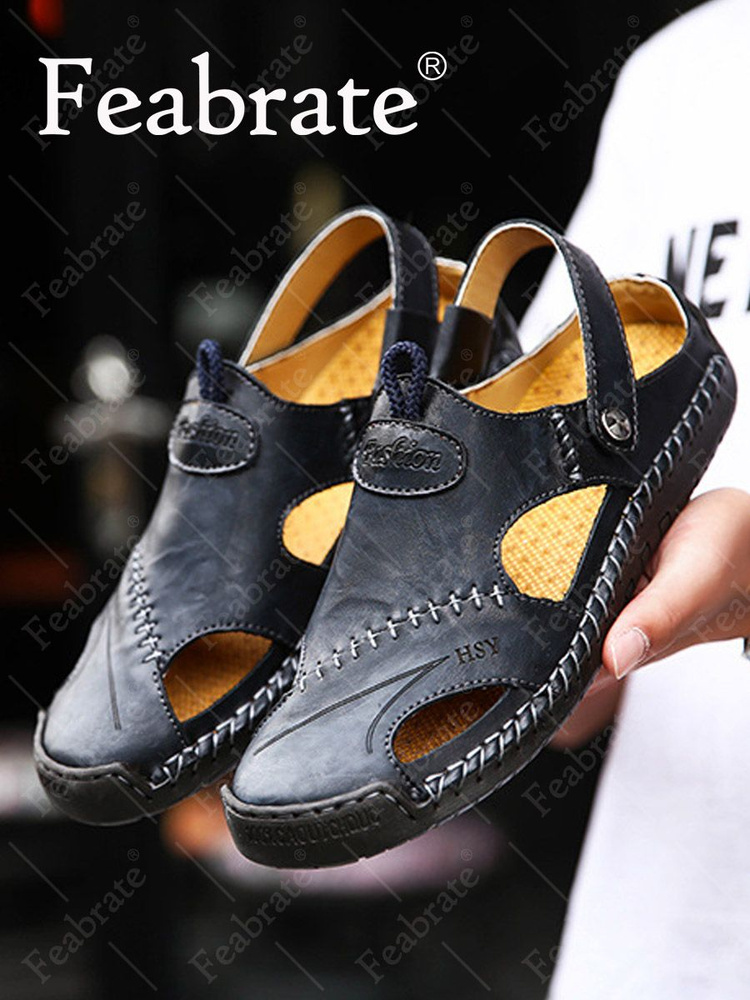 Сандалии Мужской Feabrate, размер 42 Круглый нос, Водоотталкивающая пропитка Лето Без застёжки ...