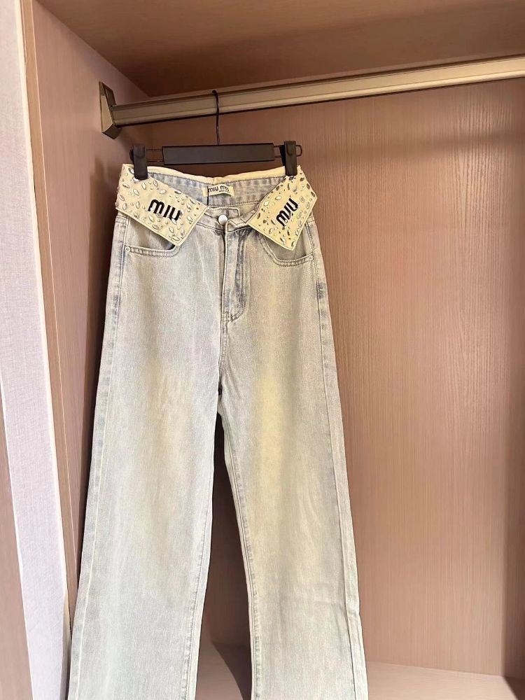 Джинсы Женский Miu Miu синий Джинс, размер 48 Пряжка Высокая Китай Повседневный купить c ...
