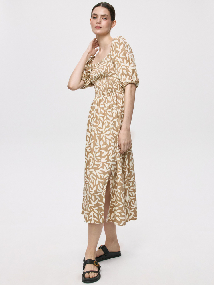 Платье Женский SELA коричневый Повседневный Разрезы, размер 50 Без застежки приталенный купить c ...