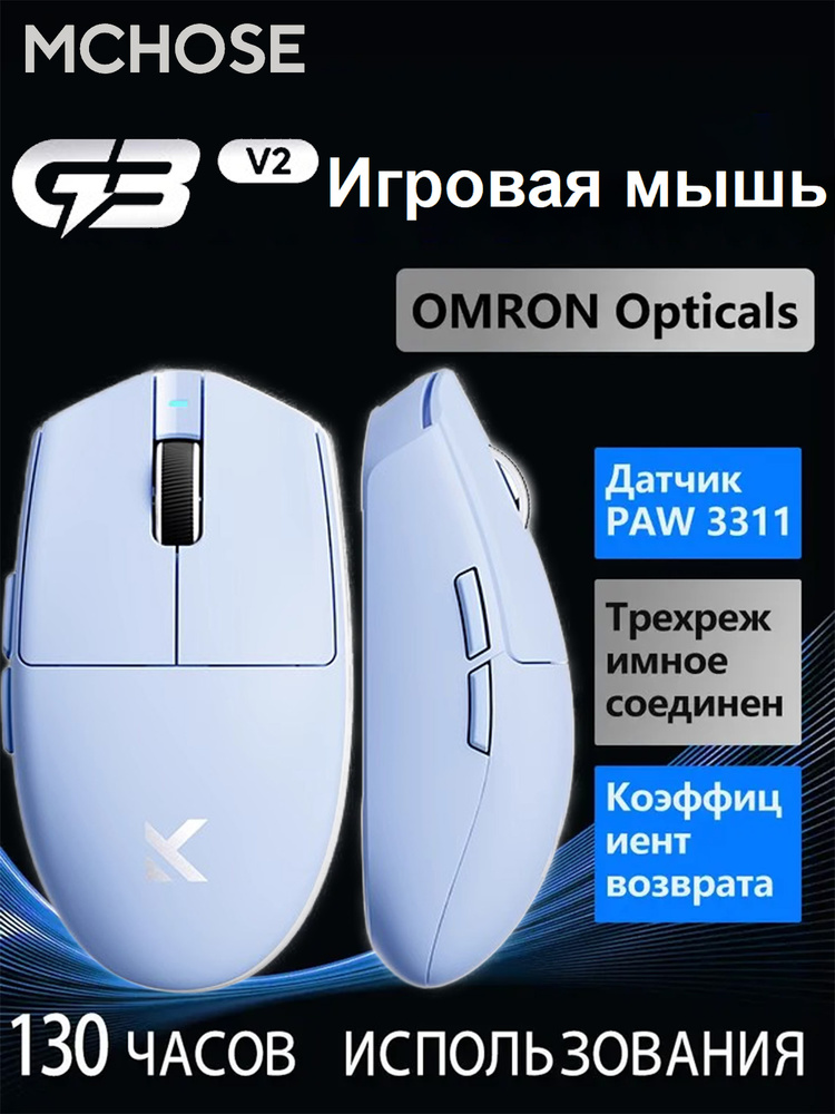 Игровая мышь беспроводная MCHOSE беспроводная G3 , голубой,G3 купить c доставкой на OZON по ...