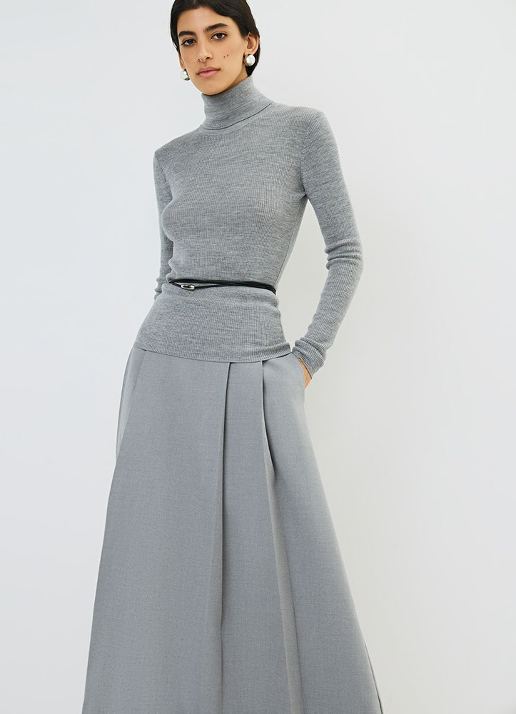 Юбка Женский O'STIN серый Текстиль прямая, размер 46 Карманы Однотонный На любой сезон ...