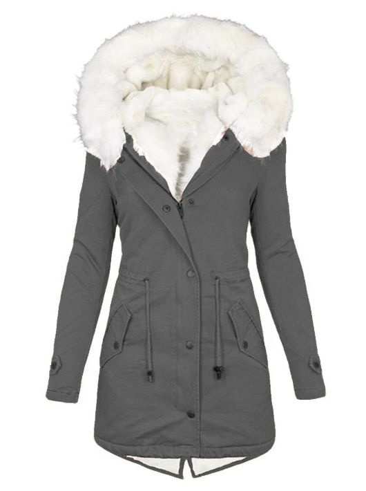 Парка Женский ZinBee Капюшон серый Полиэфирное волокно, размер 52 Длинный Зима полуприталенный ...