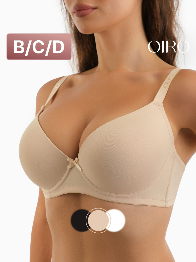 Бюстгальтер Женский OIRO формованная чашка, пуш-ап, размер 90D бежевый Полиамид, Эластан ...