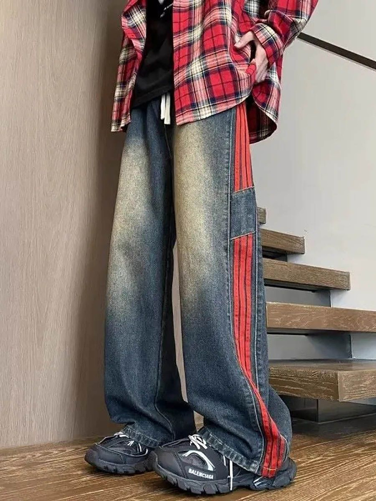 Джинсы Мужской, Женский SYJWY деним, рубиновый широкие Джинс, Хлопок, размер 54 свободный ...