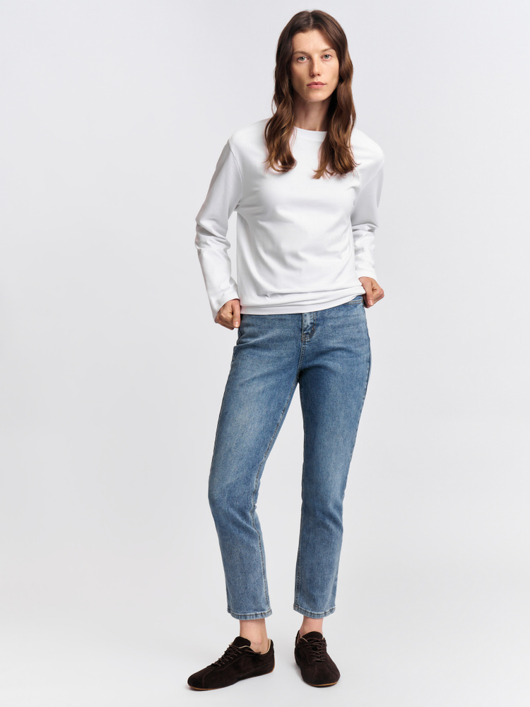 Джинсы Женский Zolla светло-голубой мом Хлопок, Полиэстер, размер 50 Молния Высокая, рост 164 ...