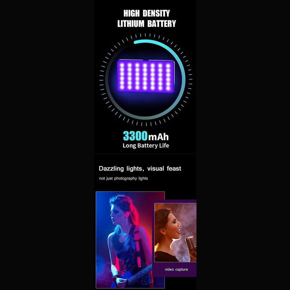 2500K-9000K LED RGB Camera Light Color Output Video Light Kit Черный ...