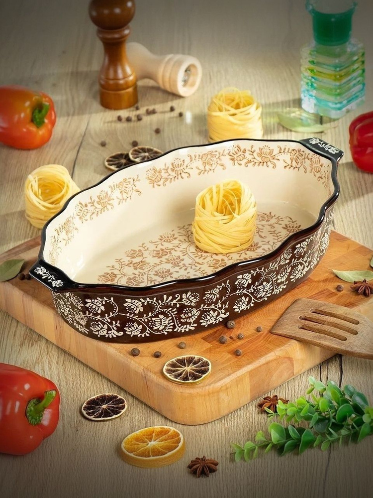 Daniks, Форма для запекания керамическая фигурная, 39.7х25.2х7.7 см, Ветви на шоколадном купить ...