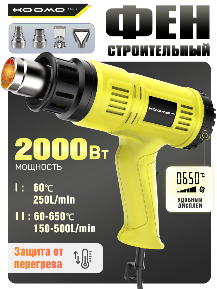 фен строительный с регулировкой температуры с дисплеем HOOMO (220 В ...