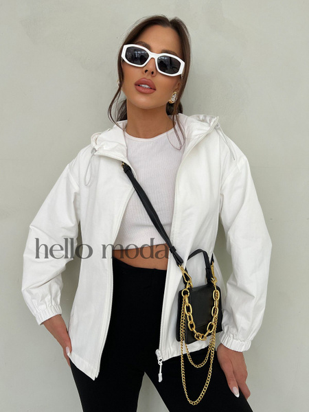 Ветровка Женский HELLO MODA! Карманы айвори, белый Полиэстер, Хлопок, размер 48, 50 Длинный ...