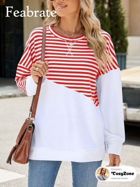 Свитшот Женский Feabrate красный Без застежки Вискоза, Полиэстер, размер 44 свободный Длинный ...