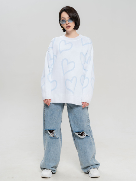 Свитер Женский BESTAMIN белый, пыльная сирень Шерсть, Акрил, размер 48 ...