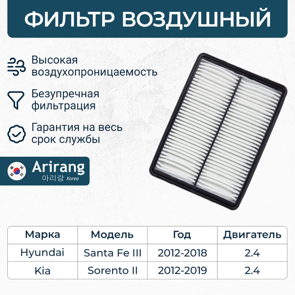 Воздушный фильтр для Hyundai Santa Fe 2, 3, Kia Sorento 2, Хендай Санта ...