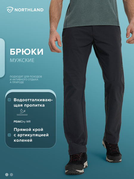 Брюки Мужской Northland черный Полиамид, Эластан Спортивный, размер 48 Молния Демисезон Вьетнам ...