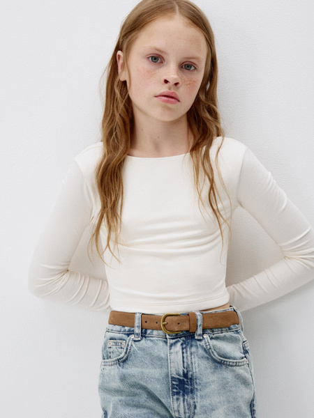 Лонгслив Девочки SELA молочный, размер 164 Повседневный купить c доставкой на OZON по низкой ...