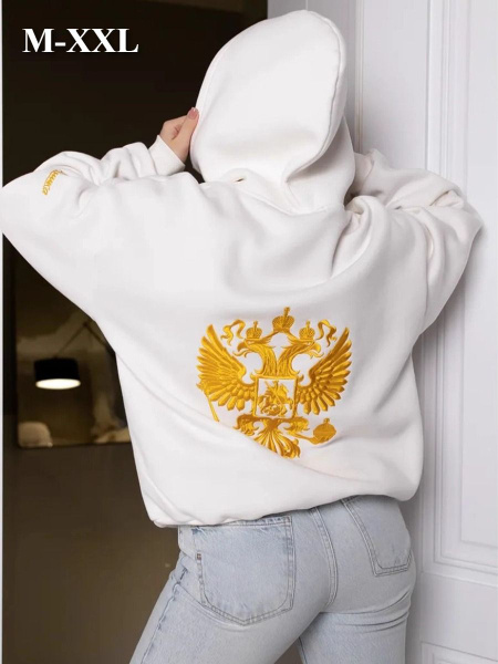 Худи Женский, Мужской Pull&Bear Прозрачные вставки, Вышивка молочный Эластичная, Без застежки ...