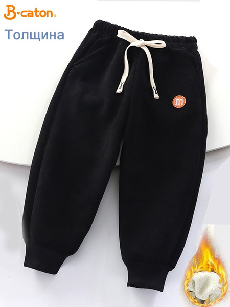 Брюки Девочки, Мальчики BCATON утепленные глубокий черный Политекс Домашний, размер 110 Пояс ...