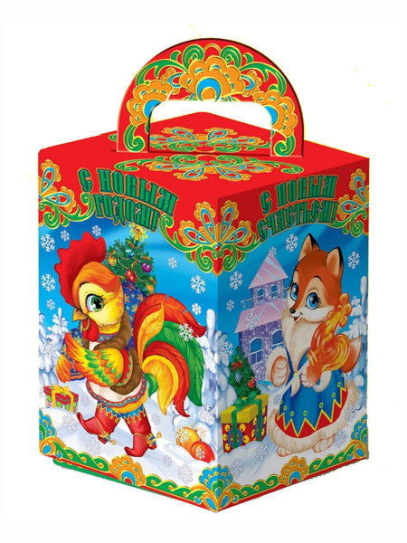Новогодняя подарочная упаковка "Петушок и Лисичка" картонная 5 штук ...