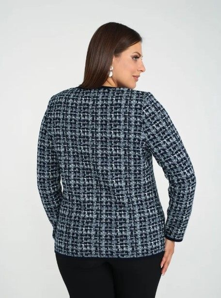 Пиджак Женский BONADI джинс, синий, размер 48 Трикотаж полуприлегающий Длинный жакет-"шанель ...