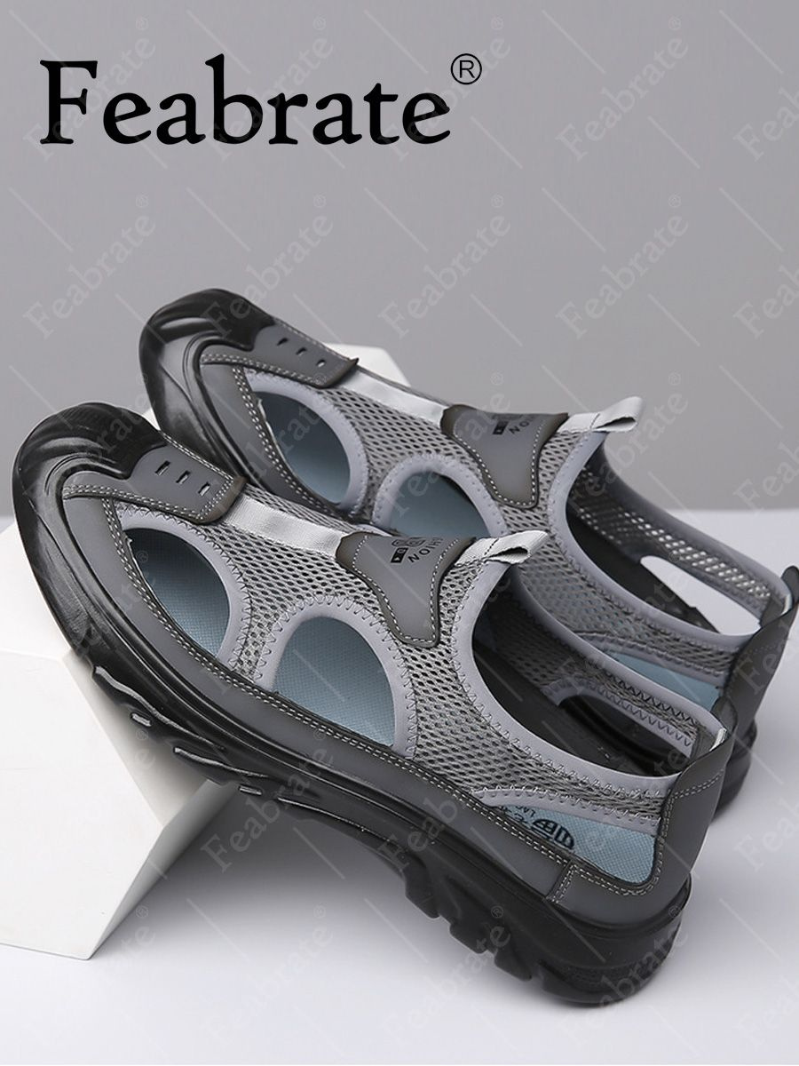 Сандалии Мужской Feabrate, размер 46 Круглый нос, Водоотталкивающая пропитка Лето Без застёжки ...