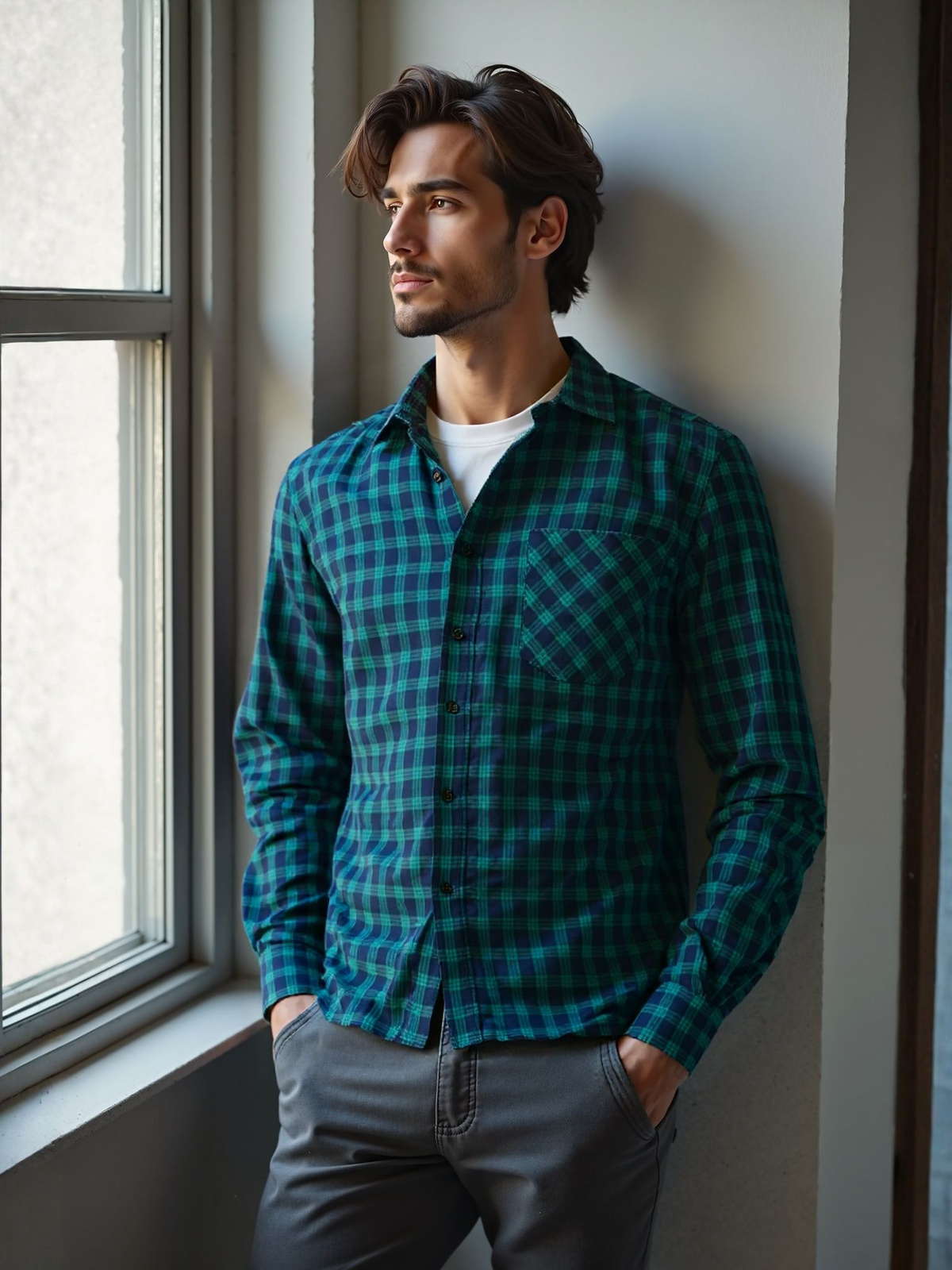 Рубашка Мужской Brostem французский синий Длинный Клетка, Разноцветный, размер 58 прямой ...