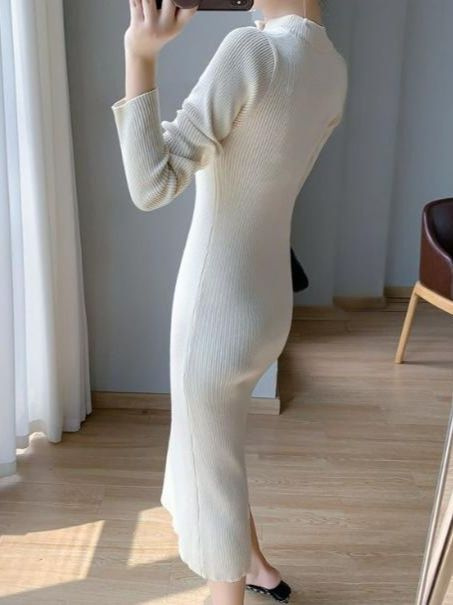 Платье Женский SYJWY абрикосовый Повседневный Длинный Полиэфирное волокно, размер 52 Пряжка ...