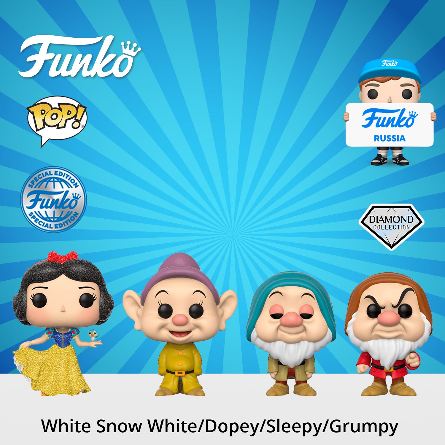 Фигурка Funko POP! Disney Snow White Snow White(DGLT), Dopey, Sleepy ...