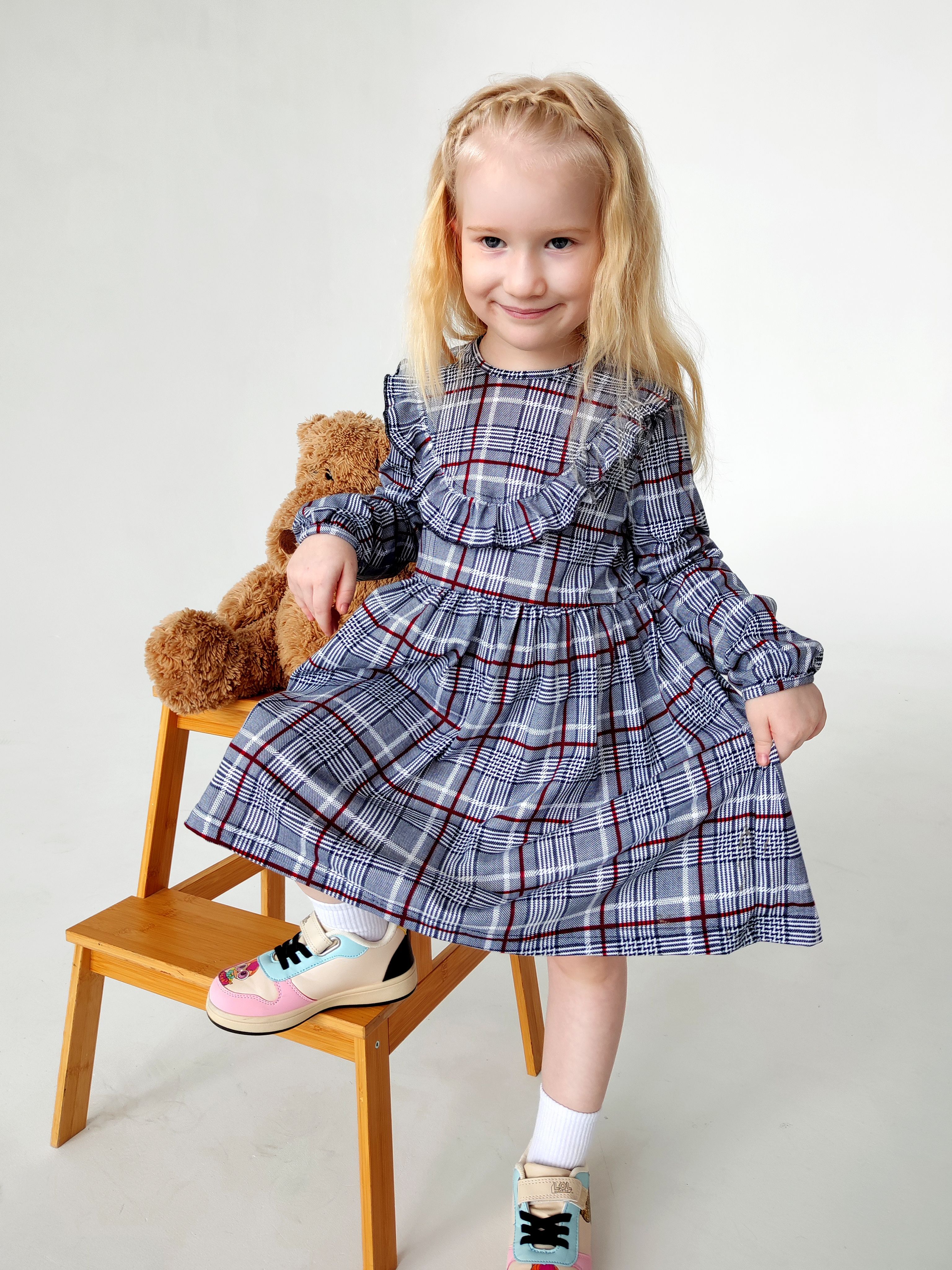 Платье Девочки Ami Kids Club синий, красный Хлопок, размер 128 Завязки ...