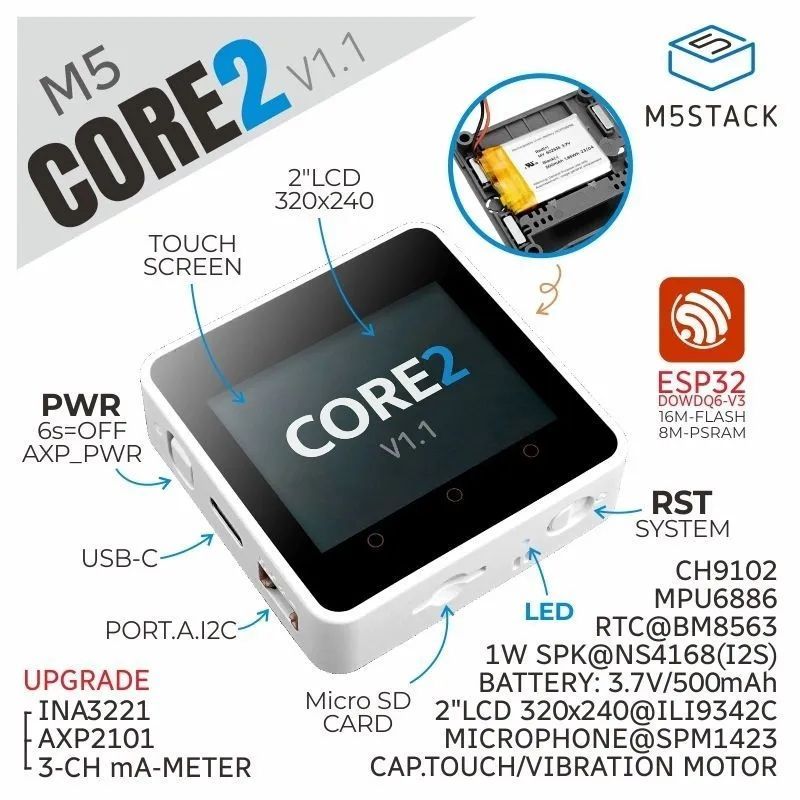 M5Stack Core2 v1.1 ESP32 комплект для разработки сенсорного экрана WiFi ...