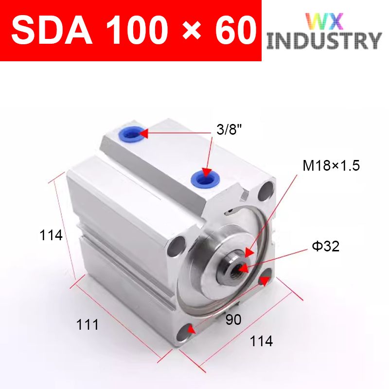 Пневмоцилиндр SDA 100X60,ход поршня 60 мм купить на OZON по низкой цене ...