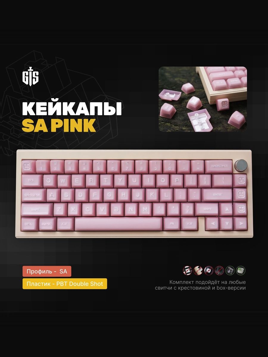 Кейкапы Pink SA для механической клавиатуры, профиль SA, пластик PBT ...